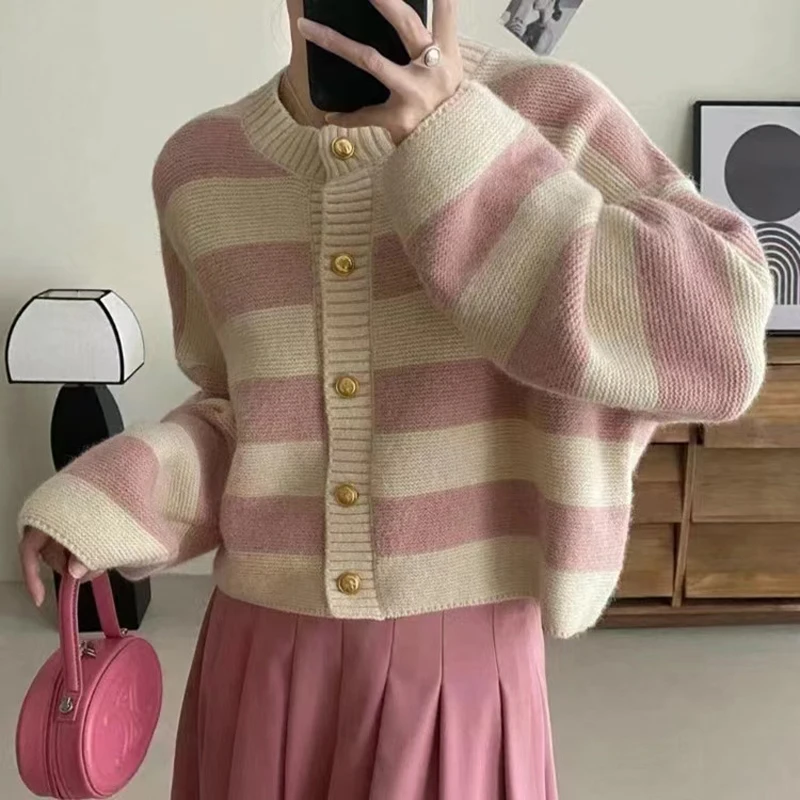 Preppy Button-Up Striped Pink Cardigan | Free Shipping!